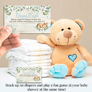 Little Deer Woodland Themed Diaper Raffle Tickets for Boy Baby Showers, 20 2" X 3” Double Sided Insert Cards for Games by AmandaCreation, Bring a Pack of Diapers to Win Favors & Prizes!