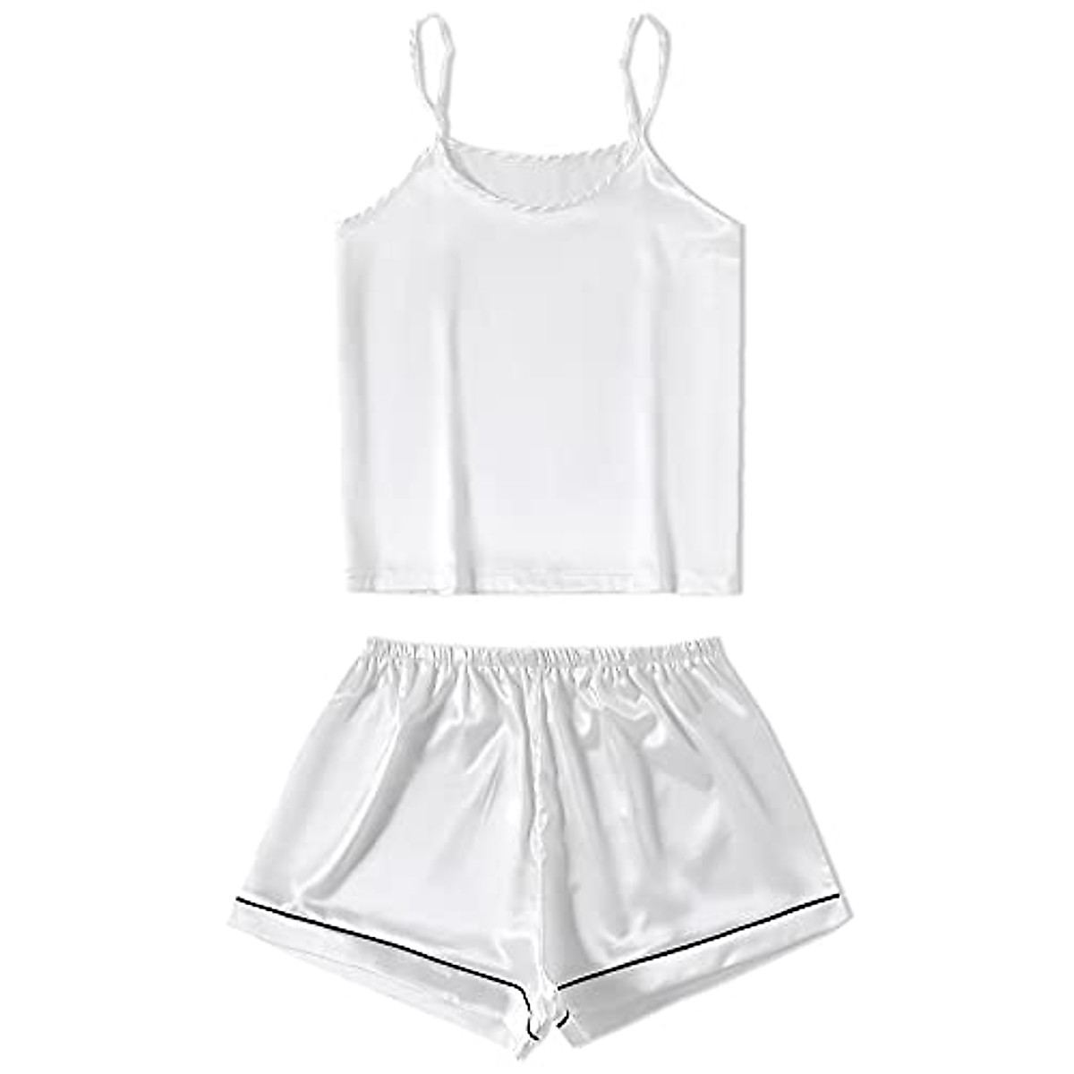 LYANER Women's Pajamas Set 7pcs Silk Satin Sleepwear Loungewear Cami Shirt Pj Set White Small