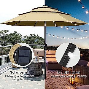 ABCCANOPY Solar Led Patio Umbrellas 3-Tiers 11FT (Khaki)