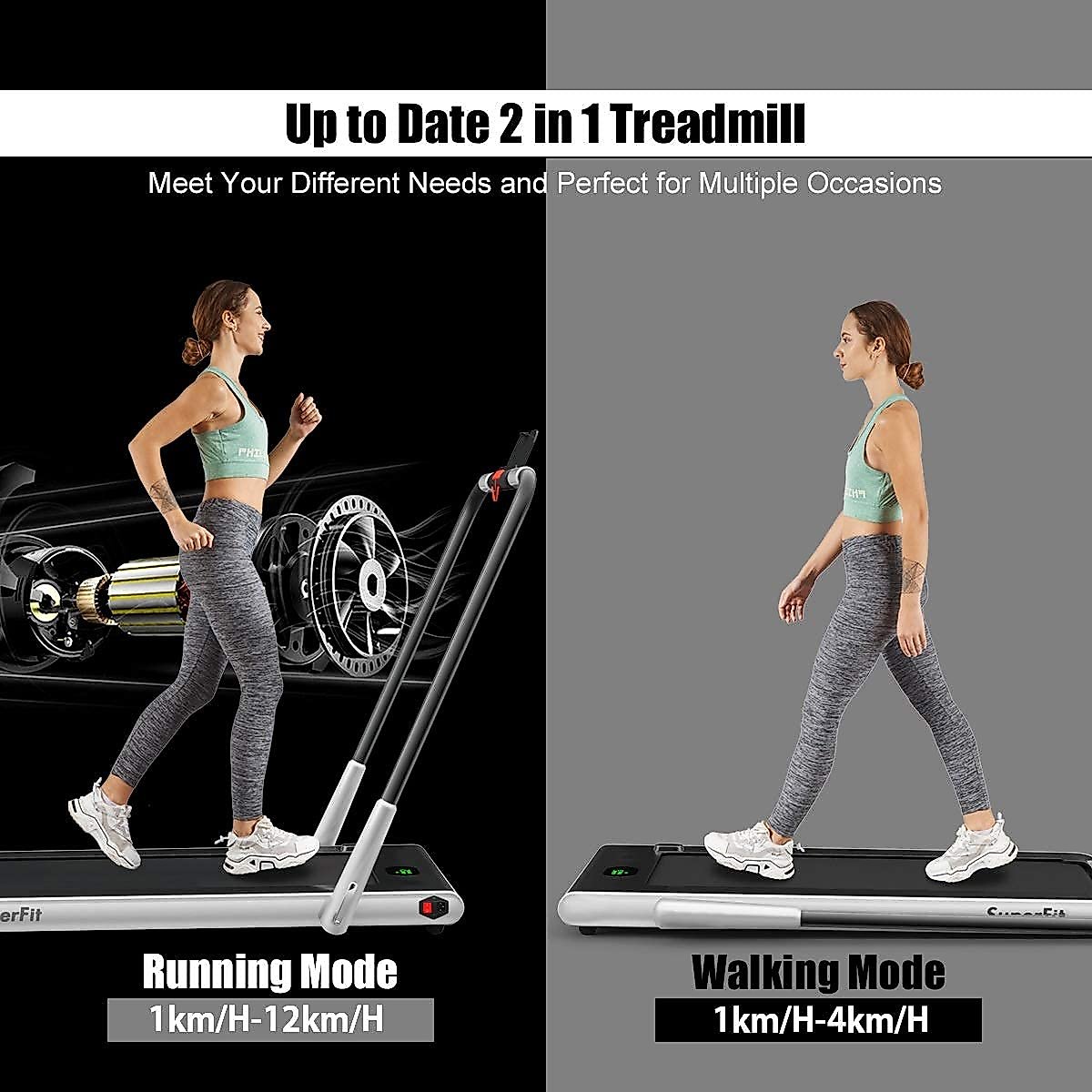 Goplus 2 in 1 Folding Treadmill, 2.25HP Under Desk Electric Superfit Treadmill, Installation-Free with APP Control, Remote Control, Bluetooth Speaker and LED Display, Jogging Walking for Home/Office