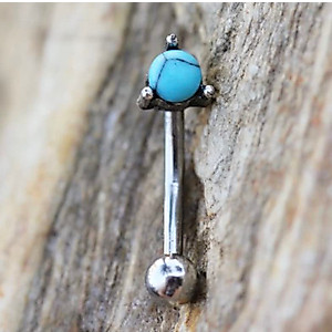 Amelia Fashion 16 Gauge Curved Ball and Turquoise Curved Eyebrow Ring 316L Surgical Steel (Sold Individually) (Silver & Turquoise)