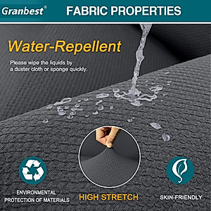 Granbest Water-Repellent Sofa Cover Luxury Thick Couch Covers for Dogs Stylish Jacquard Pattern Stretch Sofa Slipcover Non Slip Furniture Protector with Foam Sticks(Large,Gray)