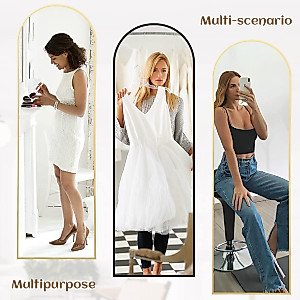 BEAUTYPEAK 65"x24" Arch Floor Mirror, Full Length Mirror Wall Mirror Hanging or Leaning Arched-Top Full Body Mirror with Stand for Bedroom, Dressing Room, Gold