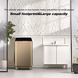 rosmena Portable Washing Machine, 25 LBS Full Automatic Apartment Washer with 10 Programs & 8 Water Levels, Low Noise Clothes Washing Machines with LED Display for Camping, Apartment(Gold)