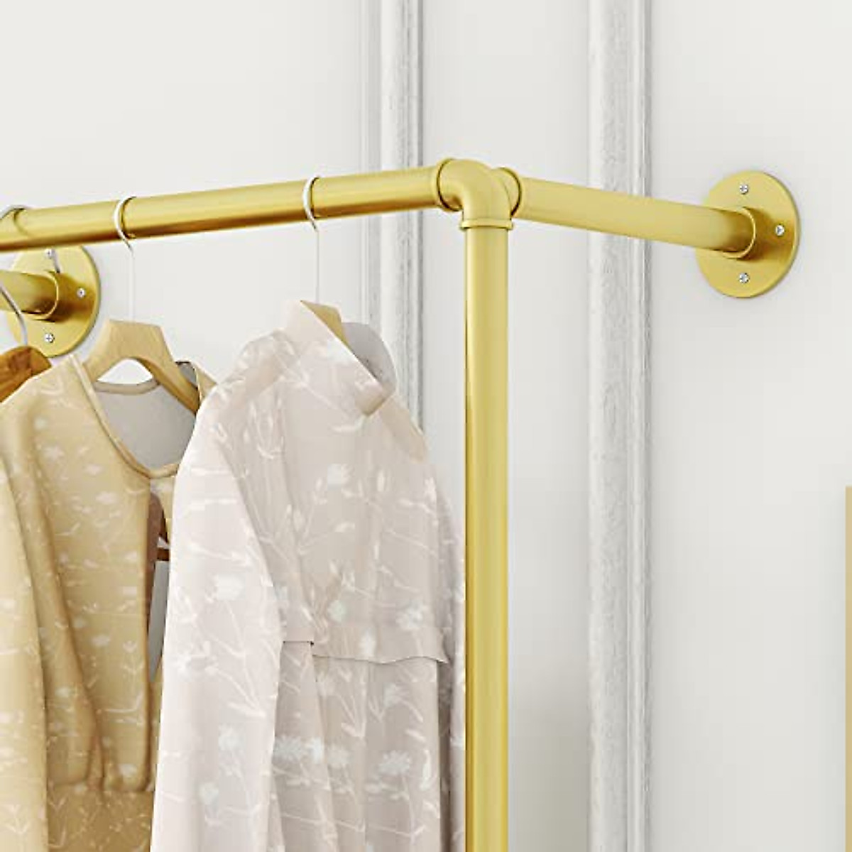 HEONITURE Gold Clothing Rack with 3-Tier Shelves, Multi-Purpose Heavy Duty Industrial Pipe Clothes Rack, Wall Mounted Garment Hanging Rods for Closet and Bedroom (Gold)