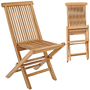Tangkula 2 Piece Wood Patio Folding Chair, Sturdy Teak High-Back Chair with Slatted Design, Portable & Lightweight Outdoor Dining Chair, Natural Appearance, Perfect for Backyard, Camping
