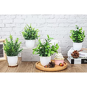 Der Rose Faux Plants Indoor, 4 Packs Small Fake Plants Mini Artificial Plants in Pots for Home Office Shelf Farmhouse Bathroom Decor
