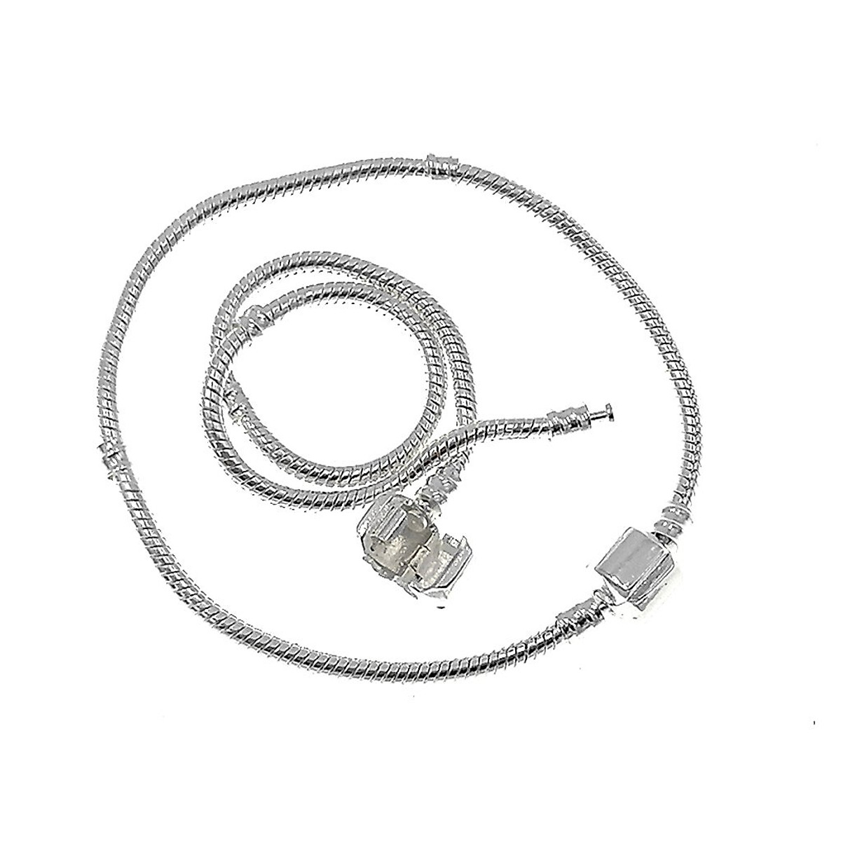 Kinteshun Snake Bracelet Chain,Silver Plating European Bead Charm Wristlet Bracelet Chain with Snap Barrel Clasp(2pcs,3mm&6.7 inches)