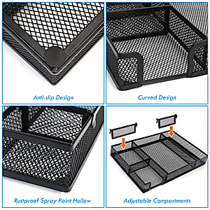EsOfficce Desk Drawer Organizer Tray with Adjustable Compartments, 6 Grid Metal Mesh Drawer, Multi-use Desk Organizer Storage Box Set for Office,Home,School Supplies, 12.6X9X1.9 inch
