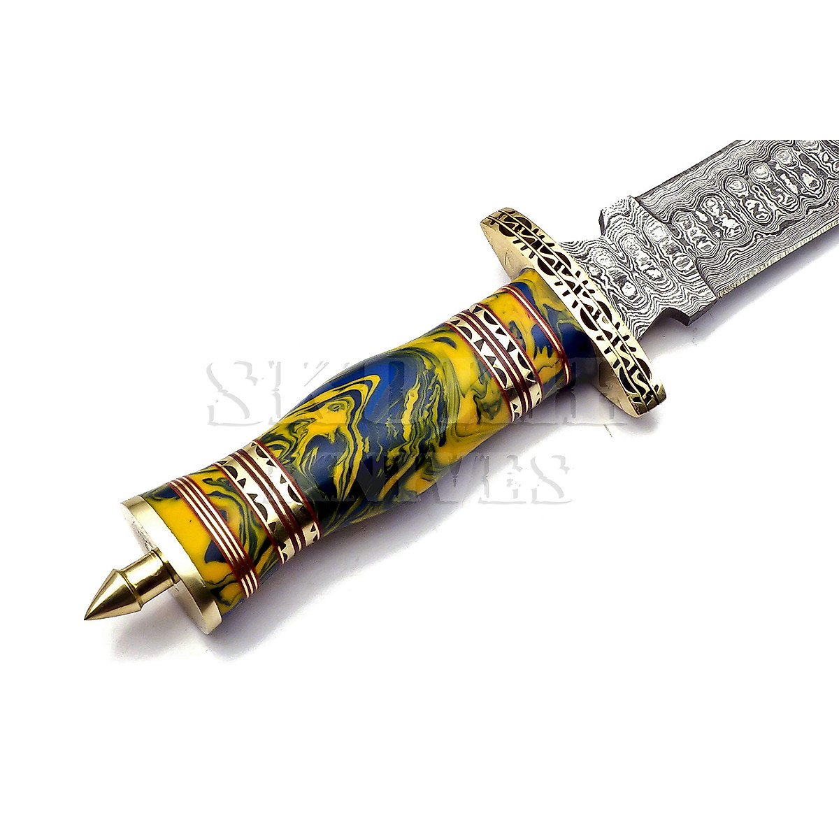 Skokie Knives Custom Hand Made Damascus Steel Hunting Knife Handle Acrylic