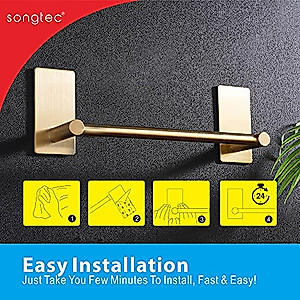 Songtec Gold Towel Bar 9-Inch, Adhesive Bath Towel Rack No Drill, Strong Adhesion Tape Mount Towel Holder, Stainless Steel - Brushed Gold