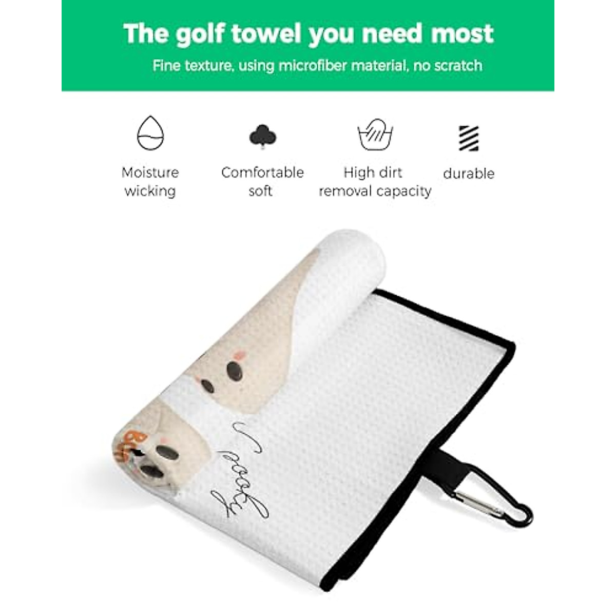 Golf Towel Halloween Cute Spooky White,Waffle Pattern Microfiber Club Cleaner Golf Towels with Carabiner Clip for Women Men Dad,Watercolor Beige Ghost Golf Towel for Golf Bags Accessories,24x16in