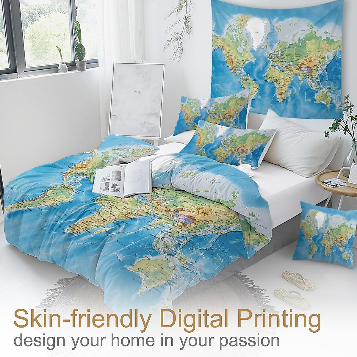 Sleepwish World Map Bedding Duvet Cover Set for Kids Vivid Printed Childrens Bedding Full Size Bedspread