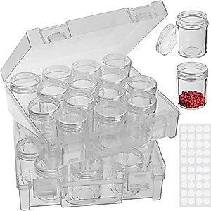 Bead Organizer Box, Diamond Painting Art Storage Box, Diamond Painting Art Accessories Bead Storage Containers 14 Slots Clear Embroidery Bead Storage Organizer Container with Lids for Beads (2 Pack)