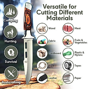 Full Tang Bushcraft Knife, 12" Full Tang Survival Knife Fixed Blade, Camp Knife 440C Stainless Steel Camping Knife with Sheath By Kratos - ZF4