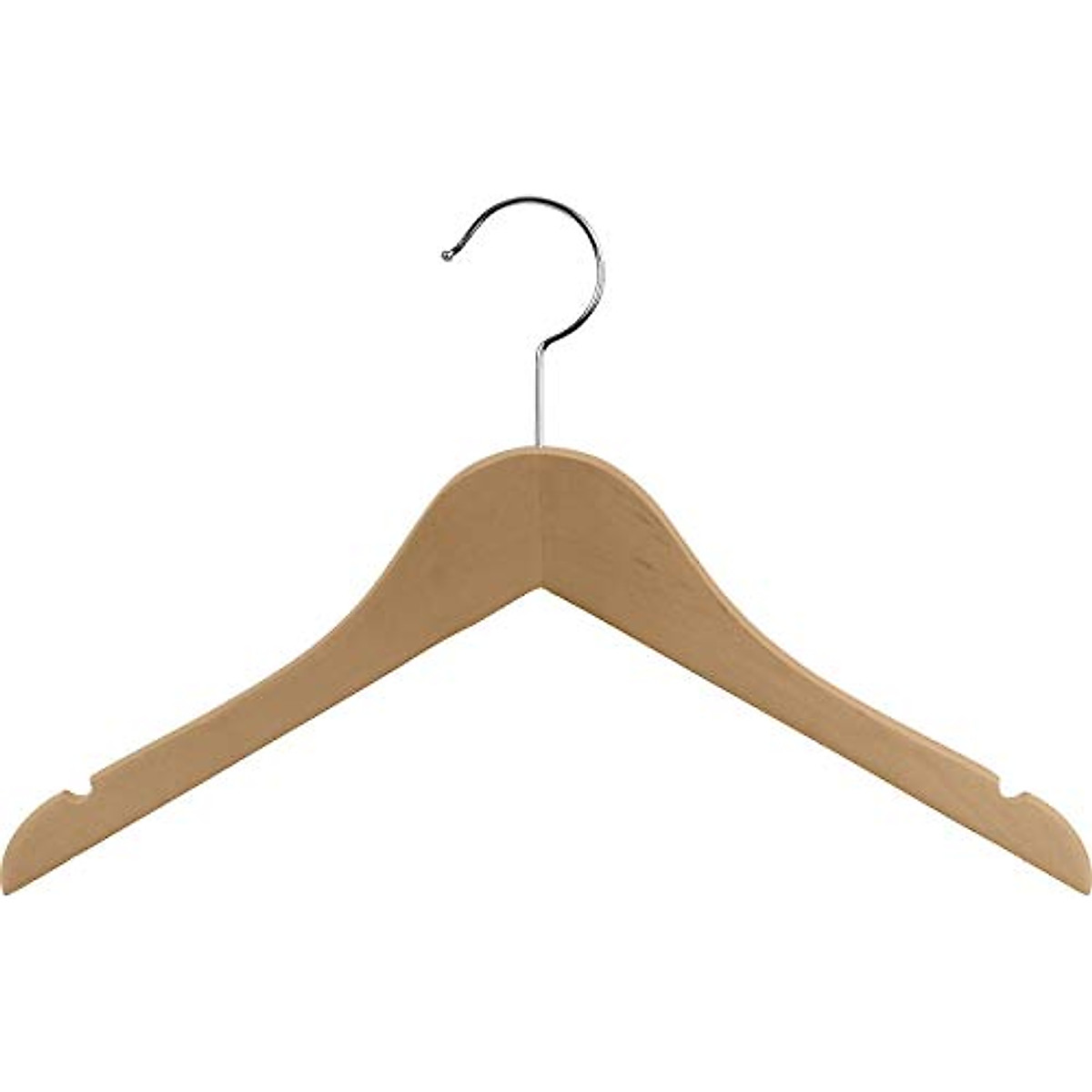 Wooden Junior Top Hanger, Natural Finish with Chrome Hardware, Box of 25 by The Great American Hanger Company