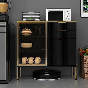 scolyk Buffet Cabinet with Storage:Black Cabinet with Drawers,Farmhouse Coffee Bar Cabinet with Storage,Black Buffet Cabinet,Kitchen Sideboard Cabinet