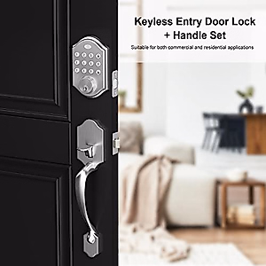 NeuType Keypad Deadbolt Electronic Keyless Entry Door Lock with Handle, Front Door Lock Set with Keypad, Auto Lock, 1-Touch Locking, 50 User Codes, Easy to Install (Traditional, Satin Nickel)