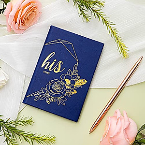 COFICE Vow Books for Wedding, His and Hers Marriage Vows to Remember Renewal Brides Journal, Leather Hardcover Booklet Keepsake, Bridal Shower Gift, Set of 2,White & Navy Blue