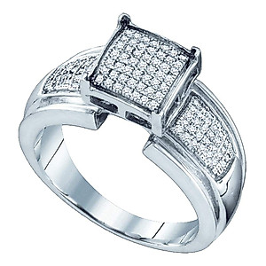The Diamond Deal Sterling Silver Womens Diamond Elevated Square Cluster Bridal Wedding Engagement Ring 1/3 Cttw