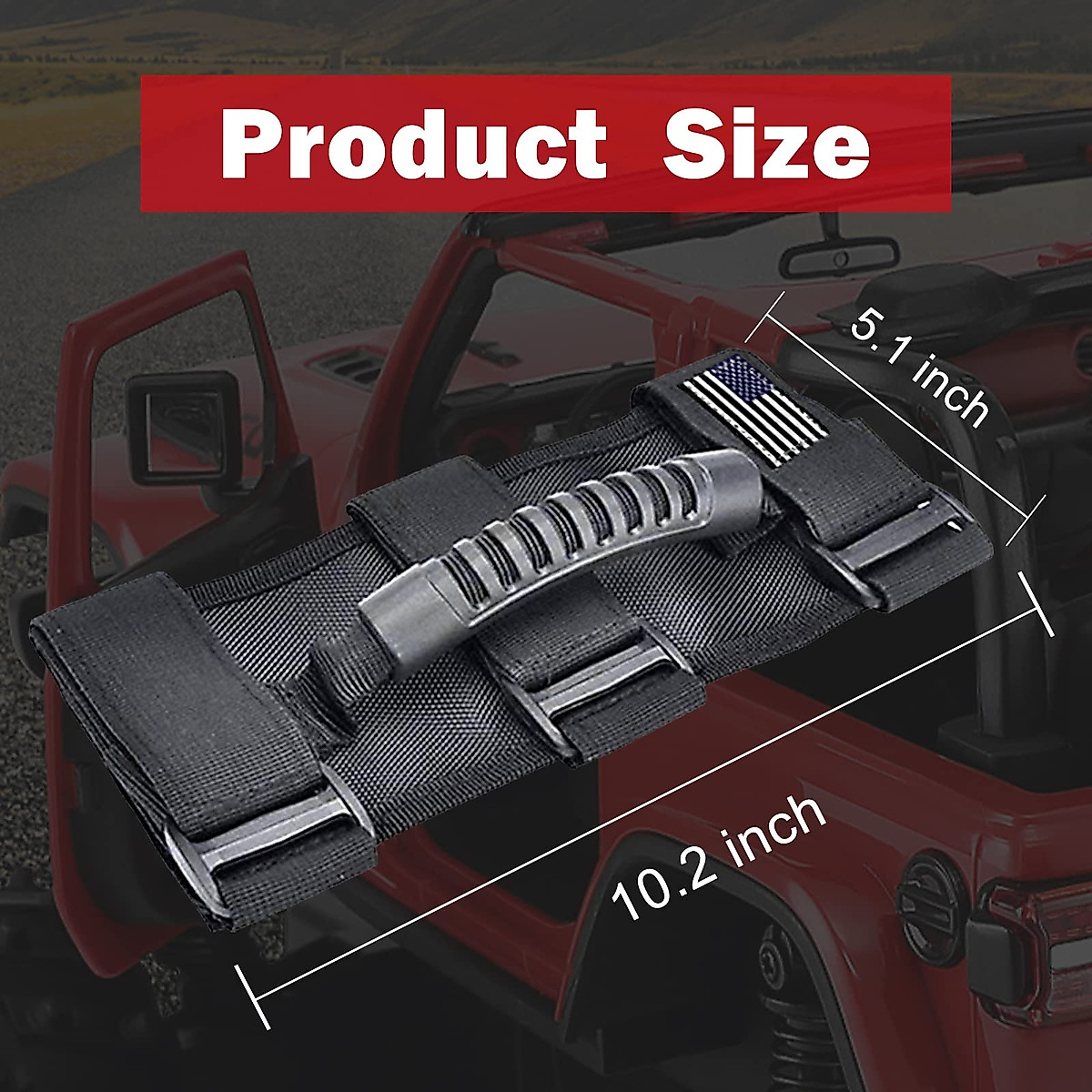 Miytsya 2 Pack Roll Bar Grab Handles Grip Handles, 3 Straps Fixed American Flag Pattern Car Interior Roof Handles Strap, Compatible with Jeep Wrangler TJ YJ JK, for 1987-2022 Models (Black)