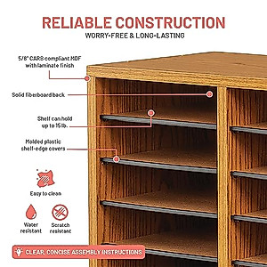 Safco Products Wood Adjustable Literature Organizer, 24 Compartment, 9423MO, Medium Oak - Durable Construction, Removable Shelves, Stackable -Office Organizers for Home Office & Craft Rooms