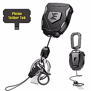 ELV Heavy Duty Retractable Keychain with Interval Locking, Belt Clip and Carabiner, Retractable Badge Reel, Retractable ID Badge Holder with 31” Dyneema Cord, Key Ring, Badge Clip and Phone Tethers