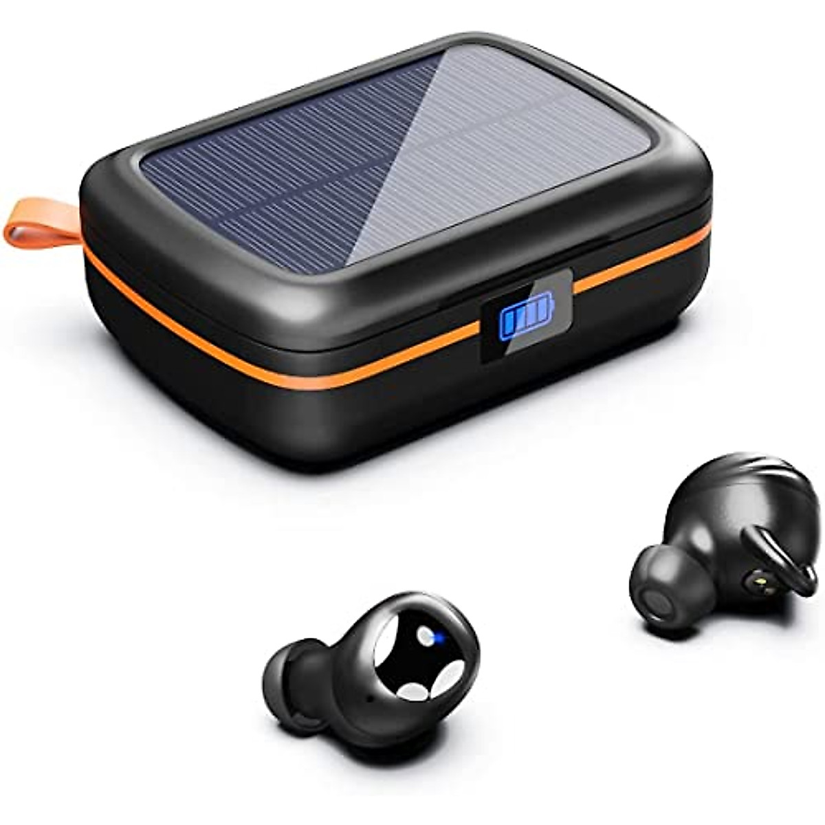 Solar Powered Wireless Earbuds, Bluetooth Headphones with Charging Box and Solar Panels, Built-in Microphone Earphones Sport Waterproof Touch Control in Ear for iPhone, iPad, Android (Black)
