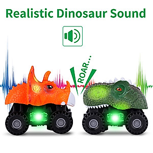 F FiGoal Dinosaur Cars with LED Light Sound Dino Car Toys Car Gifts Animal Vehicles for Boys Girls Toddles Kids Birthday Gifts Teacher Classroom Prize