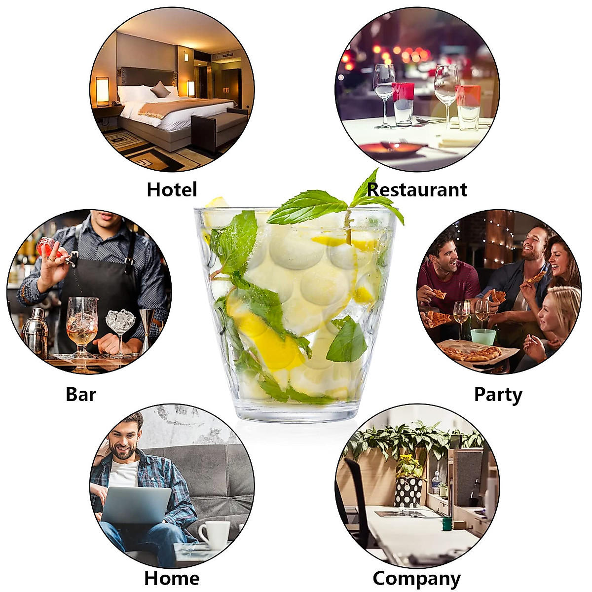 Hiceeden Set of 9 Plastic Tumblers Drinking Glasses, 9.5 Oz Unbreakable Clear Water Cups, Reusable Drinking Cups Wine Glasses for Juice, Beverages, Drinks, BPA Free, Stackable, Dishwasher Safe