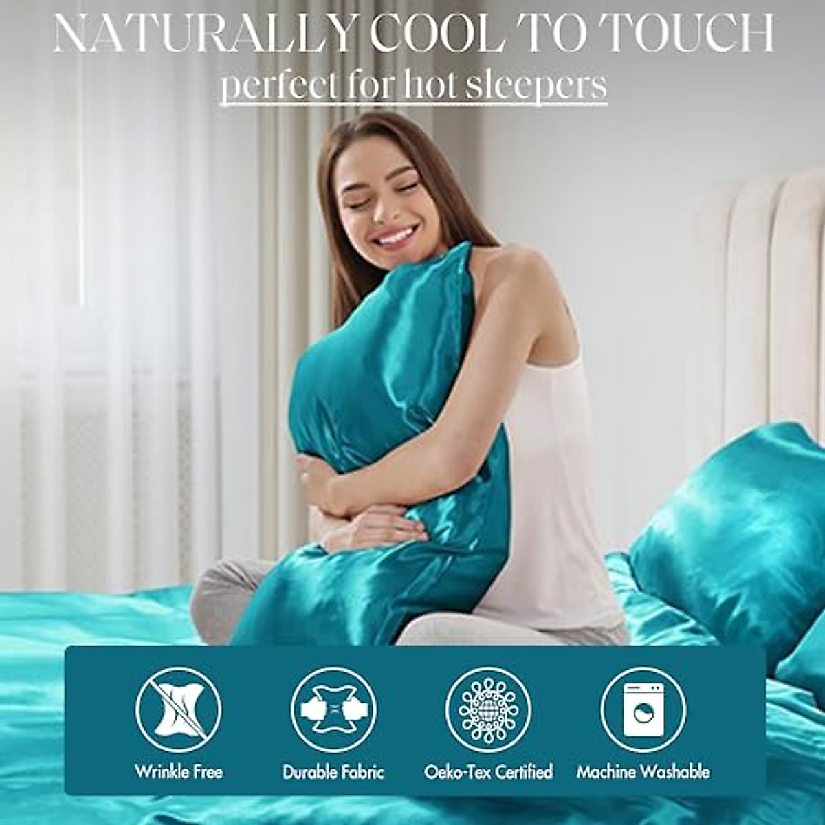 Madison Park Essentials Satin Luxury Wrinkle-Free High-Luster and Silk Standard Teal 2