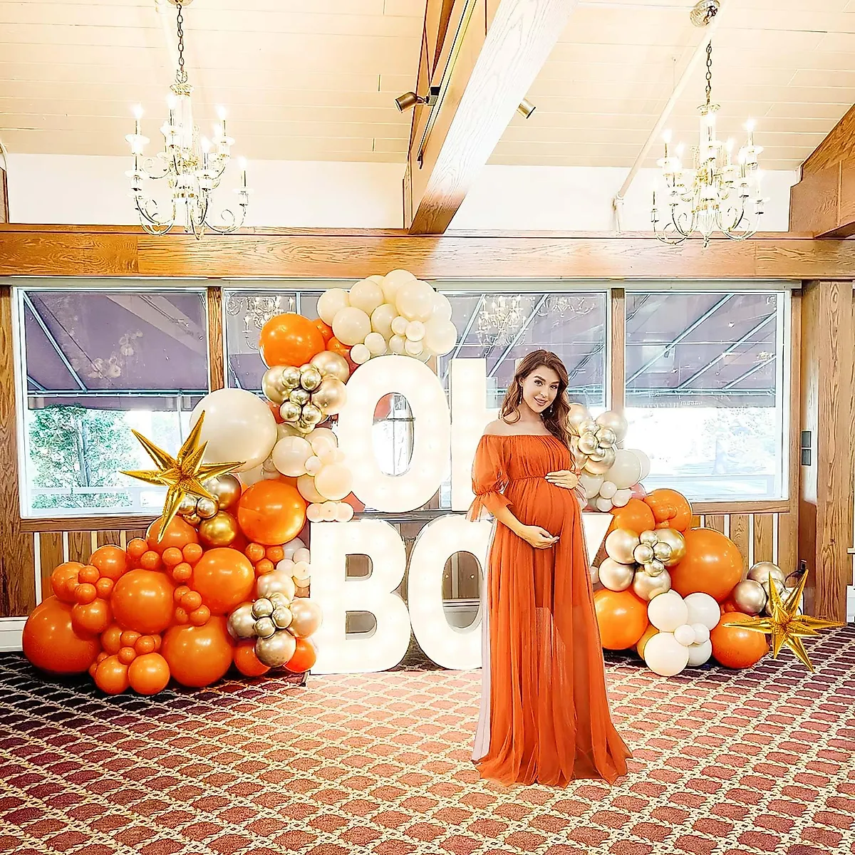 Fall Burnt Orange Gold white Balloon Garland Kit 144 Pcs Double stuffedBalloons for autumn thanksgiving Turkey Birthday Party bride to be Fall in love Little Pumpkin baby shower Decorations