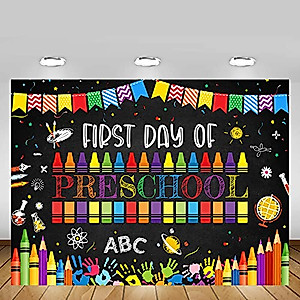 MEHOFOND 7x5ft Back to Preschool Backdrop for Kids Children Teachers and Students Classroom Party Decorations Supplies First Day of Preschool Kindergarten Photography Background Photo Studio Props