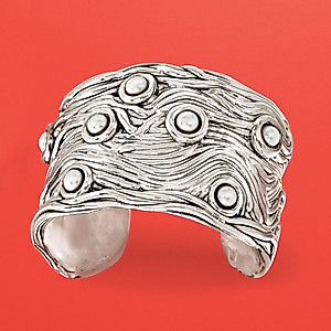 Ross-Simons 6-6.5mm Cultured Button Pearl Cuff Bracelet in Sterling Silver Over Resin. 8 inches