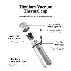 Boundless Voyage Titanium 17 fl oz/510ml Vacuum Water Bottle Double-Walled Lightweight Coffee Bottle Leak-Proof Sport Bottle for Travel Outdoor Office