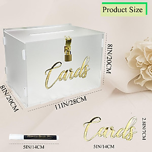FCDECOR 11" Acrylic Wedding Card Box with Lock, Frosted Gift Card Box for Wedding Decorations for Reception, Honeymoon Fund Money Box for Bridal Shower Decorations Party Reception Anniversary