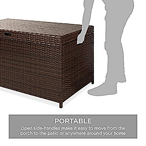 Best Choice Products 136 Gallon Large Deck Box Indoor Outdoor Storage Wicker Furniture, Organization for Patio, Living Room, Bedroom, Cushions, Pool Accessories w/Safety Pneumatic Hinges - Brown