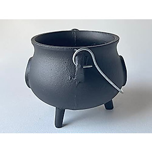 Pentagram Pentacle cast Iron Cauldron with lid and Handle, Witches Cauldron, Great for use with Charcoal Incense, Smudge Sage (Large 5.5 Inches)