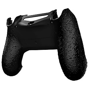 eXtremeRate Textured Black Comfortable Non-Slip Custom Back Housing, 3D Splashing Case Cover, Game Improvement Replacement Bottom Shell Compatible with ps4 Slim Pro Controller JDM-040/050/055