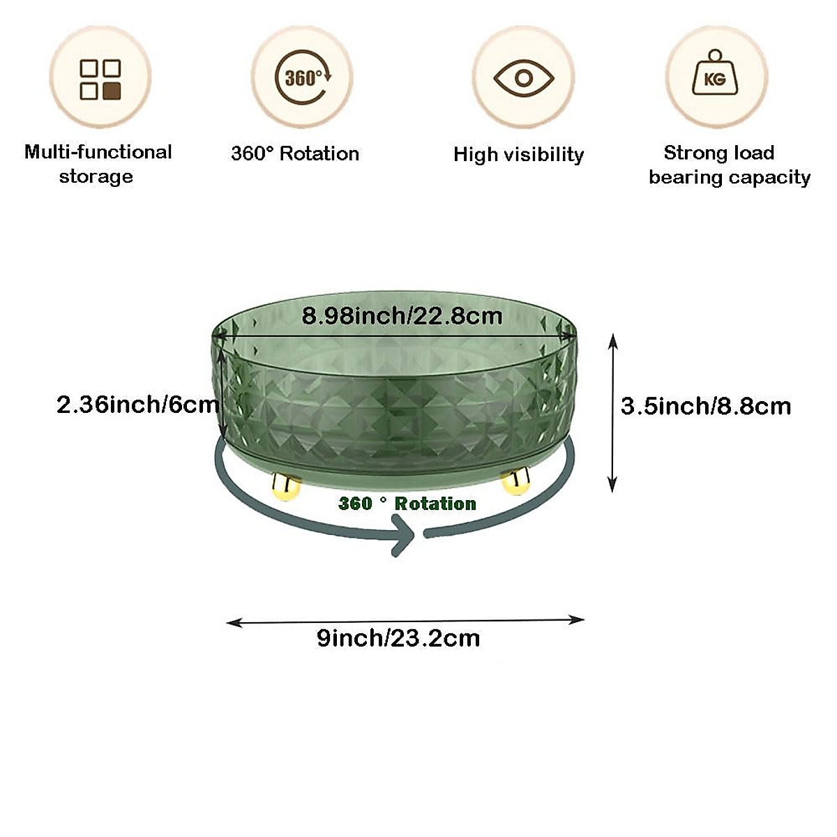 Non Skid Lazy Susan Turntable, 1 Tier Non Skid Spice Rack Turntable, 9 Inch Spinning Organizer, 360 Degree Rotating Seasoning Organizer for Kitchen, Pantry Cabinet, Refrigerator, Dark Green