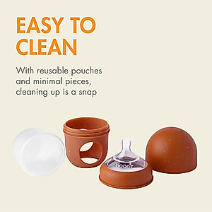 Boon Nursh Reusable Silicone Pouch Baby Bottles - Slow Flow Nipple - Silicone Baby Bottle Pouch and Nipple - Baby Feeding Essentials - Speckle - 0-3 Months - 3 Count - 4 Ounce