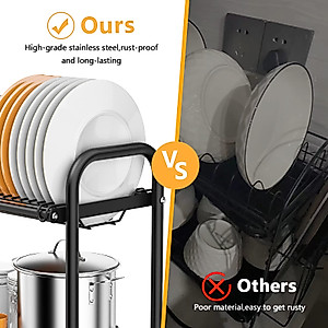 KETAZERO Over The Sink Dish Drying Rack, Stainless Steel 2 Tier Over The Sink Dish Drying Rack with Utensil Holder Dish Drainers for Kitchen Counter,Save More Counter Space, Black