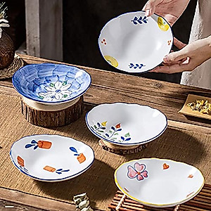 WAOCEO Appetizer Bowls 6 inch Ceramic Dessert Dishes Sauce Dish Soy Sauce Dipping Plates Snack Appetizer Side Dishes Serving Dish Japanese Style Dinnerware Set Salad Bowls (Color : D)