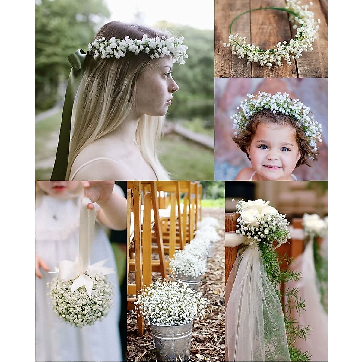 Artificial Flowers Baby's Breath Gypsophila Real Touch Flowers for Wedding Party Home Garden Decoration (White - Pack of 6pcs)