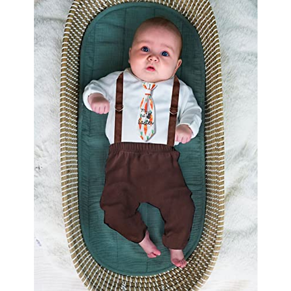 Baby Boy Easter Outfit 6-9 Months, Easter Baby Boy Outfit Suspender Long Sleeve Romper Pant Sets My First Easter Baby Boy Outfit Baby Easter Outfit Boy