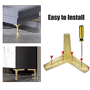 MILDWOO Metal Furniture Legs 4 Inch, 8 PCS Triangle Furniture Feet Modern Style Furniture Sofa Legs, Heavy Duty Replacement Gold Legs for Cabinet, Cupboard, Table, Sofa, Couch Chair