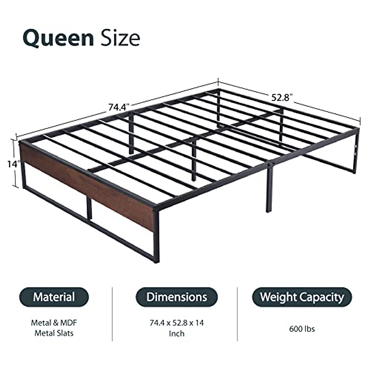 Einfach Queen Size 14 Inches Metal Platform Bed Frame, Mattress Foundation with Metal Slat Support, No Box Spring Needed, Easy Assembly