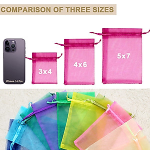 Green Organza Bags 3x4 Inch (100 Pcs) Sheer Mesh Gift Bags Drawstring Sachet Jewelry Bags Organza Small Drawstring Pouch for Wedding Favor, Party, Soaps, Baby Shower Gifts (3"x4", Emerald Green)