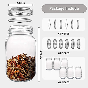 Novelinks 32 OZ Clear Plastic Mason Jars With Airtight Lids - Jars for Kitchen & Household Storage (6 Pack, Silver)