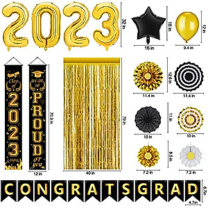 2023 Graduation Party Decorations, Black & Gold Graduation Decor Kits Include Banners and Balloons, Ideal Congrats Grad Decorations For High School, College
